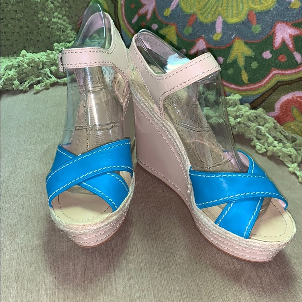 Vince Camuto Crisscross Leather Wedge/Plat Sandals - Gem